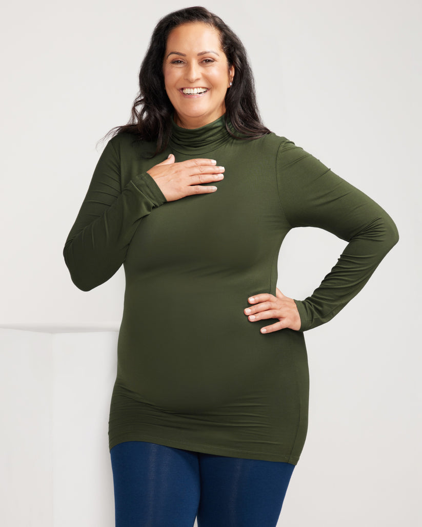 Bamboo Turtle Neck Skivvy - Forest – O2wear