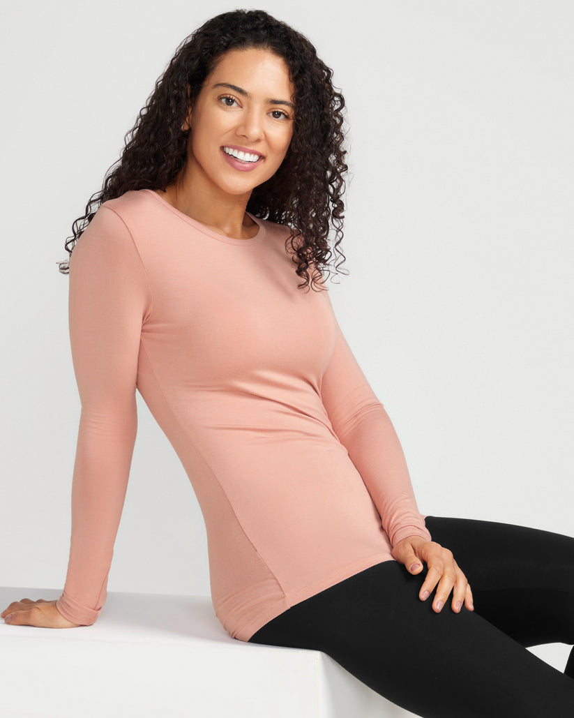 Bamboo Long Sleeve Crew - Peach – O2wear