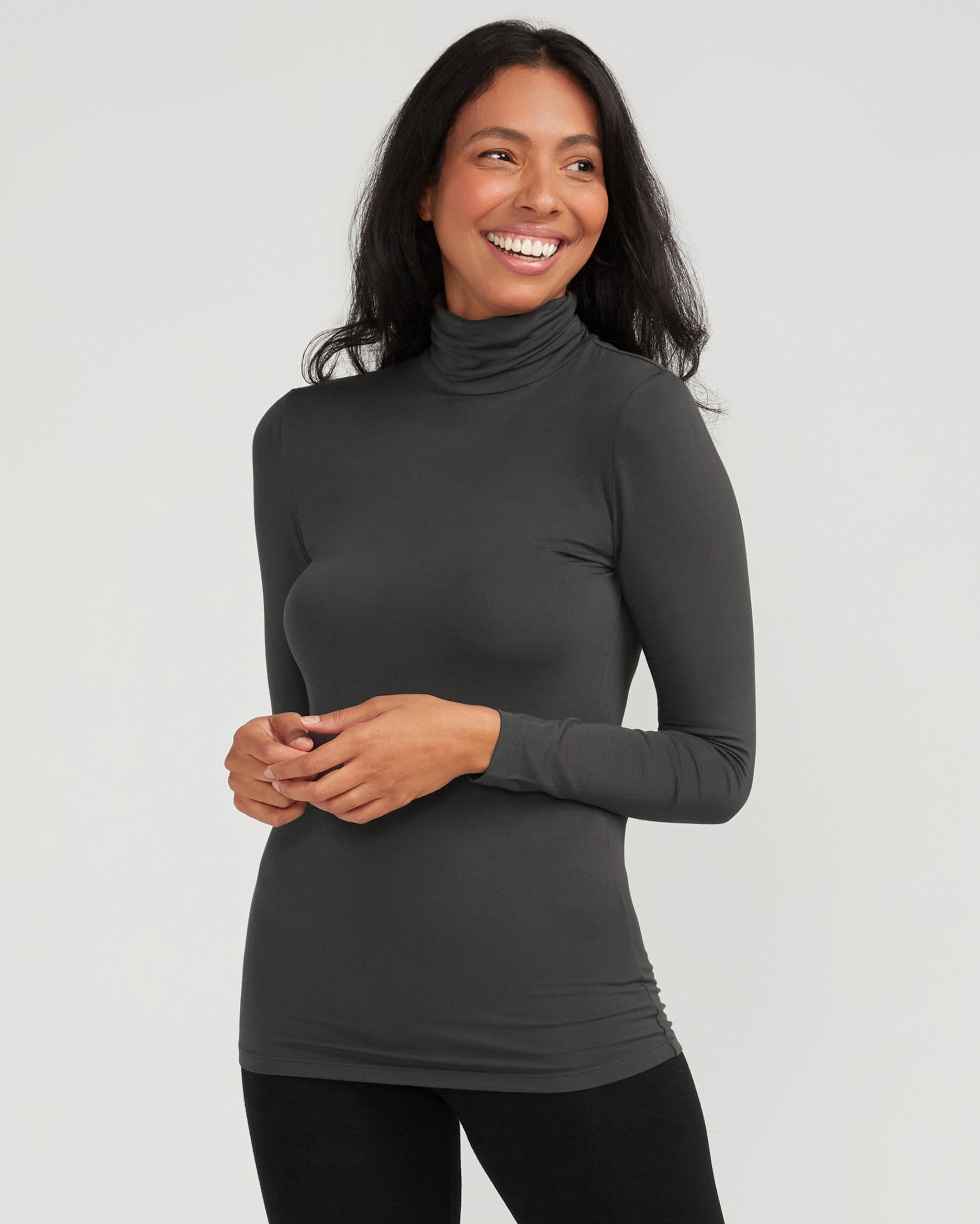 Bamboo Turtle Neck Skivvy - Dark Grey – O2wear
