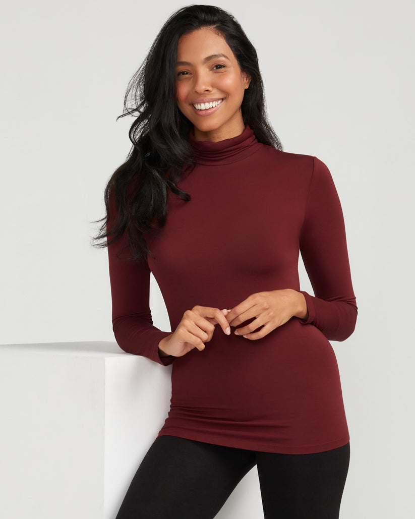 Bamboo Turtle Neck Skivvy - Burnt Red – O2wear