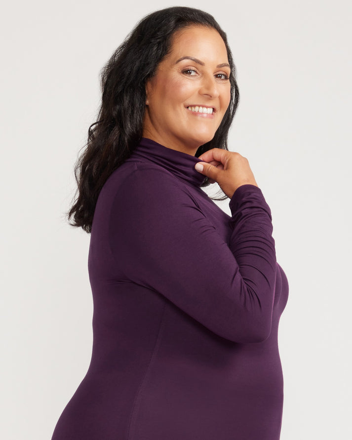 Bamboo Turtle Neck Skivvy - Purple – O2wear